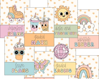 Binder Covers & Spines Editable Groovy Garden Retro Decor DIGITAL ...