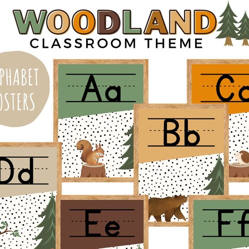 Printable Woodland Theme Alphabet Wall Posters Classroom - Etsy