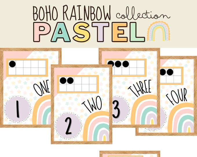 Pastel Boho Rainbow Classroom Number Posters - Etsy