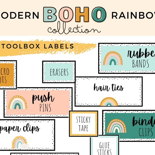 Pastel Boho Rainbow Teacher Toolbox Labels editable - Etsy