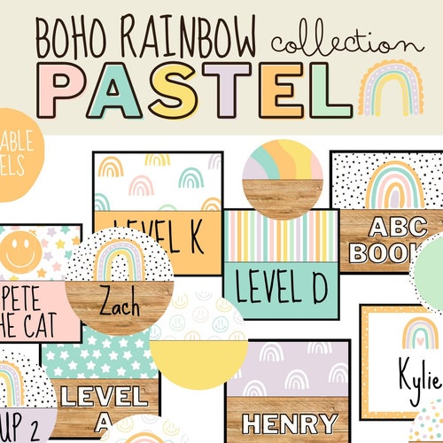 Pastel Boho Rainbow Classroom Labels editable - Etsy