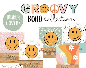 Boho Retro Binder Covers Editable Daisy Classroom Decor - Etsy