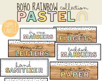 Boho Rainbow Teacher Trolley Labels 10 Drawer Rolling Cart Labels ...