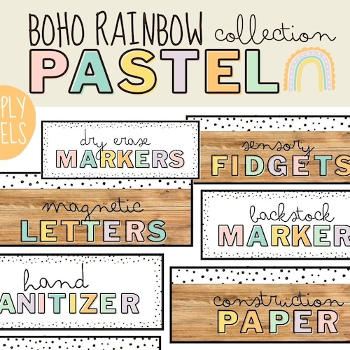 Pastel Boho Rainbow Classroom Supply Labels - Etsy