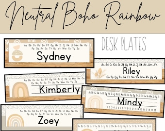 Boho Student Desk Plates Boho Rainbow Labels Editable in Powerpoint ...