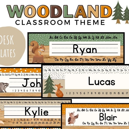 Woodland Desk Plates/name Tags editable - Etsy