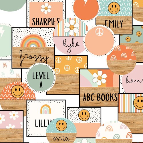 Groovy Boho Teacher Toolbox Labels editable - Etsy
