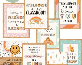 Groovy Boho Classroom Shape Posters | Etsy