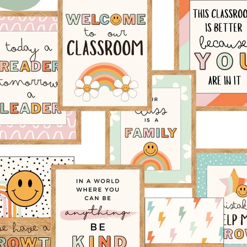 Groovy Boho Classroom Shape Posters - Etsy