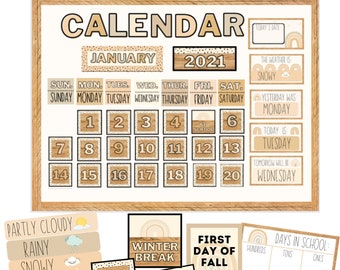 Flip Calendar | Boho Rainbow Neutral Themed Classroom Decor | Editable ...