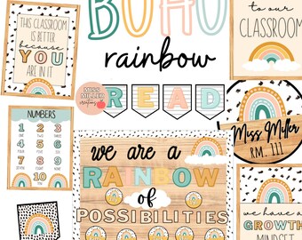 Modern Boho Rainbow Classroom Word Wall editable | Etsy