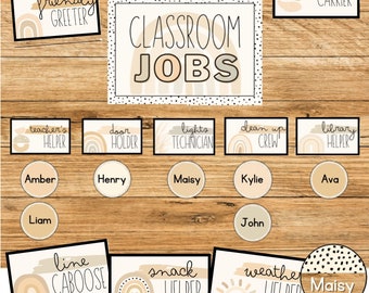 Modern Boho Rainbow Classroom Jobs Display editable | Etsy