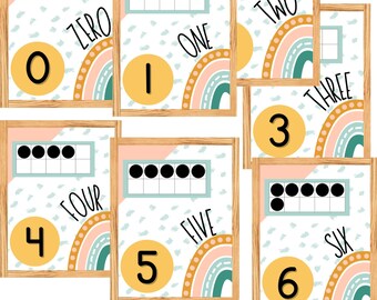 Modern Boho Rainbow Classroom Number Signs 1-20 Number Posters Boho ...