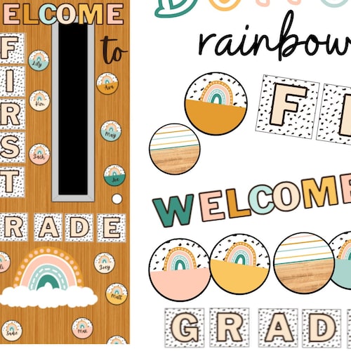 Pastel Boho Rainbow Classroom Door Display editable Features - Etsy