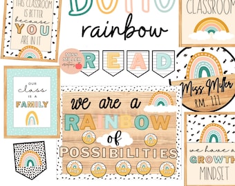 Modern Boho Rainbow Classroom Labels editable - Etsy