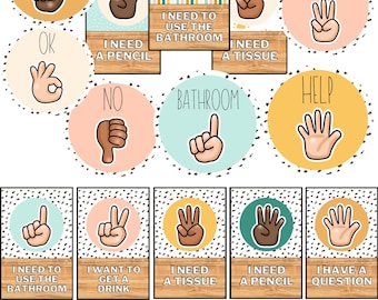 BOHO RAINBOW Hand Signals Posters | Editable | Neutral Rainbow ...