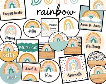 Neutral Boho Rainbow Classroom Labels editable | Etsy