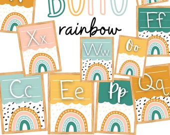 Modern Boho Rainbow Classroom Word Wall editable | Etsy