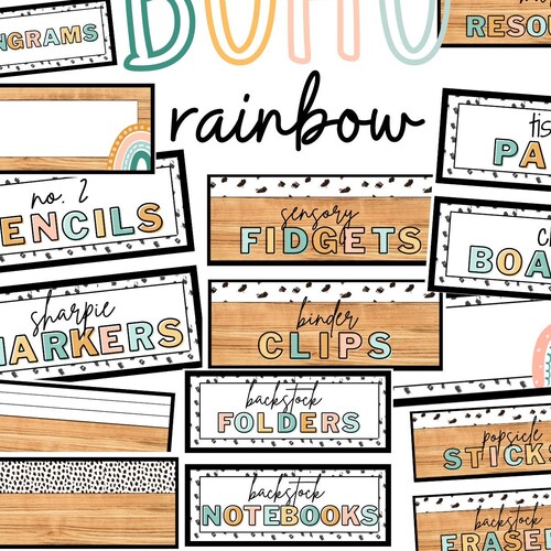 Neutral Boho Rainbow Classroom Labels editable - Etsy