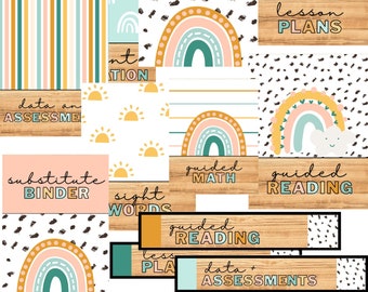 Bright Rainbow Boho Binder Covers and Spines L Editable - Etsy