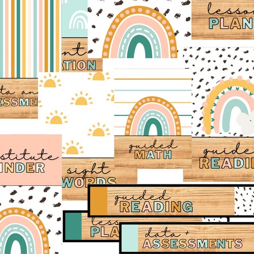 Binder Covers Boho Rainbow Themed DIGITAL DOWNLOAD Neutral - Etsy