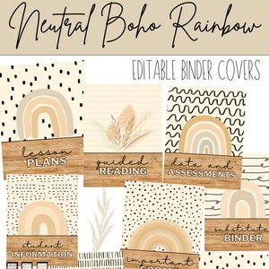 Neutral Boho Rainbow Binder Covers [editable] - Etsy