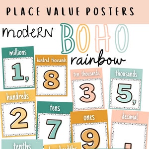 Modern Boho Rainbow Place Value Classroom Posters | Etsy