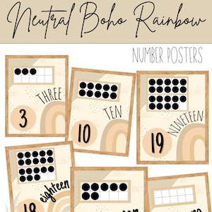 Neutral Boho Rainbow Classroom Number Posters - Etsy
