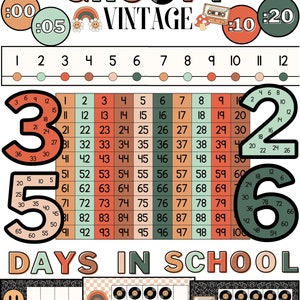 Groovy Vintage Math Classroom Displays [100/120 Chart, Ten Frames, Skip ...