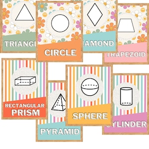 Retro Rainbow Classroom Shape Posters - Etsy