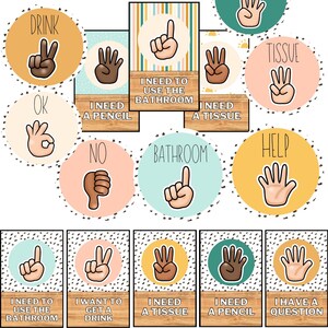 Modern Boho Rainbow Hand Signals Classroom Posters [editable] - Etsy