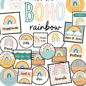Modern Boho Rainbow Classroom Labels editable | Etsy