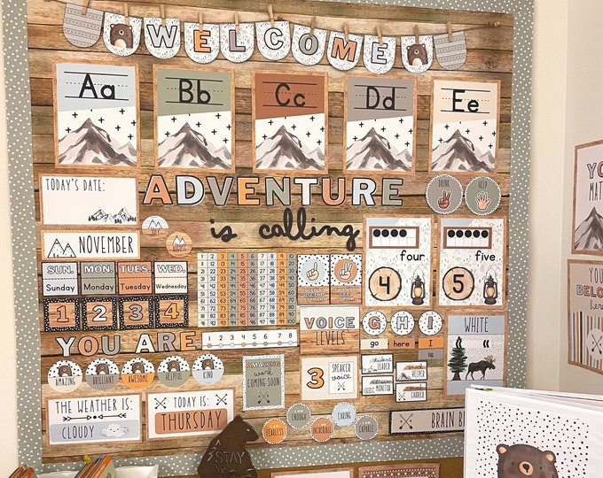 Adventure Theme Calm Classroom Decor Bundle, Neutral Colors Mountains ...