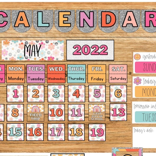 Groovy Glitter Classroom Calendar editable Features - Etsy