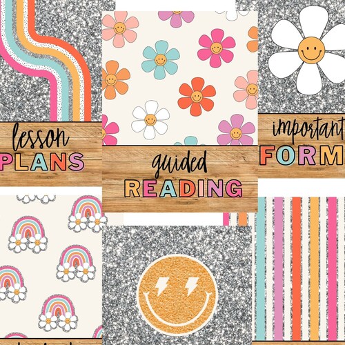 Boho Retro Binder Covers Editable Daisy Classroom Decor - Etsy