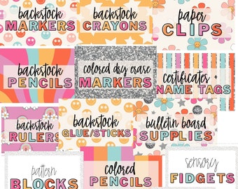 Editable Classroom Labels Tie Dye Retro Classroom Decor Classroom ...