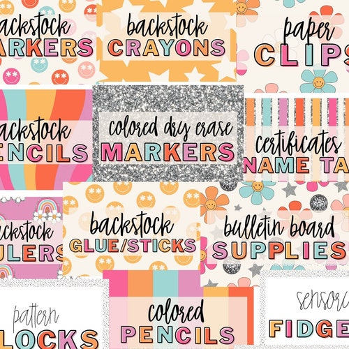 Groovy Glitter Classroom Supply Labels - Etsy