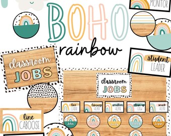 Neutral Boho Rainbow Classroom Jobs Display editable | Etsy