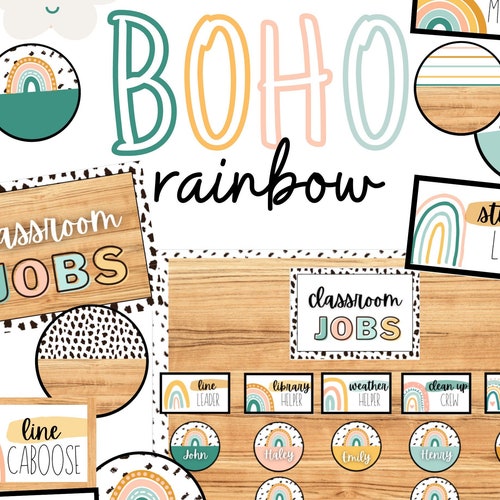 Modern Boho Rainbow Classroom Word Wall editable | Etsy