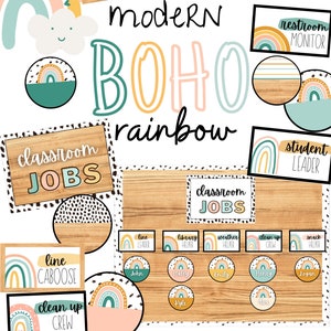 Modern Boho Rainbow Classroom Jobs Display editable | Etsy