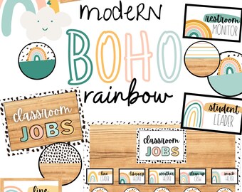 Modern Boho Rainbow Classroom Word Wall editable | Etsy