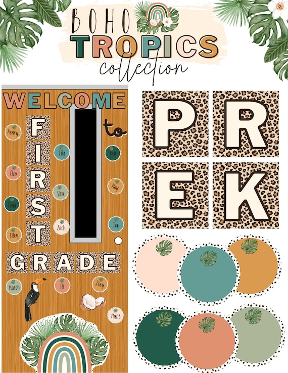 Boho Tropics Classroom Door Display editable Features - Etsy