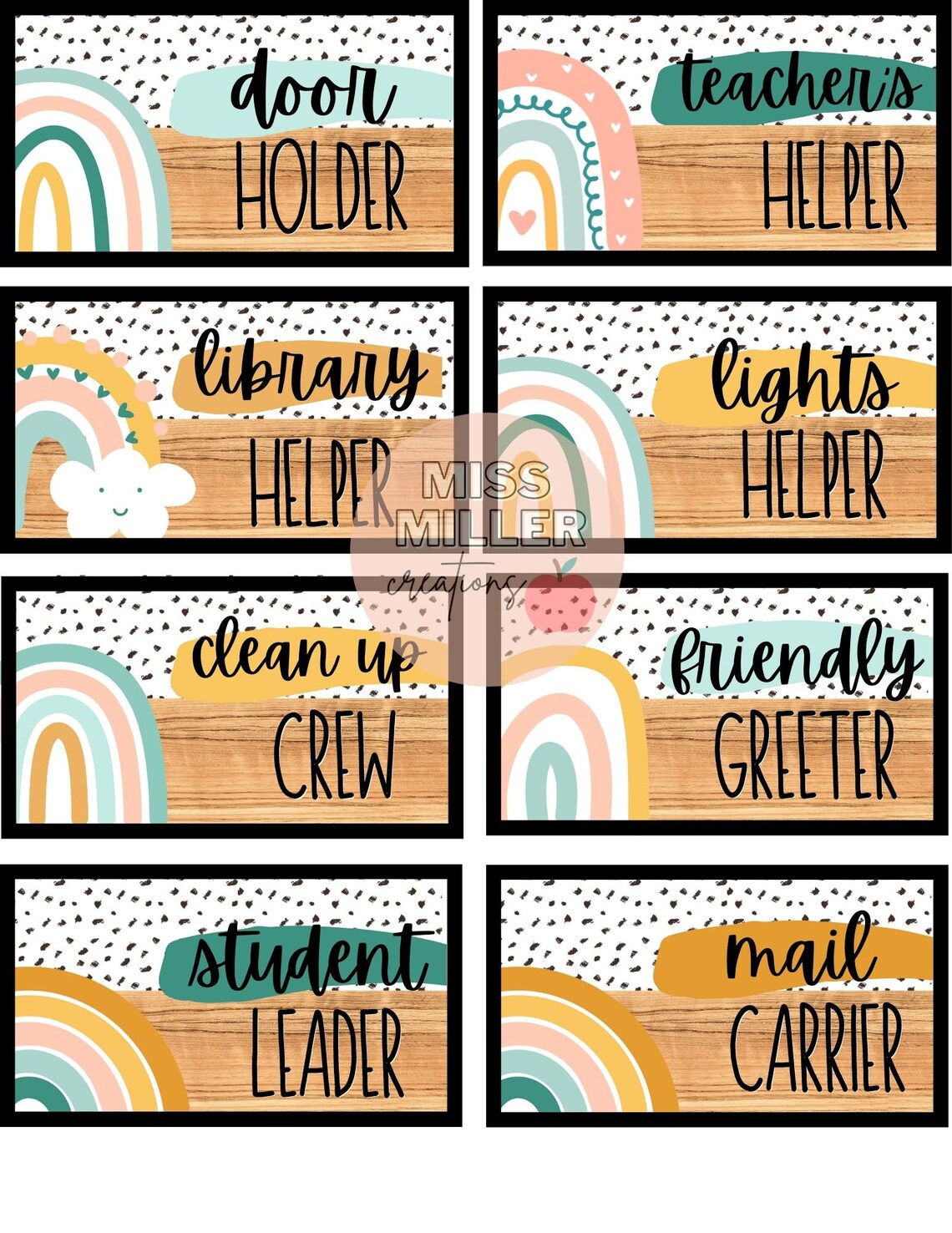 Modern Boho Rainbow Classroom Jobs Display editable - Etsy