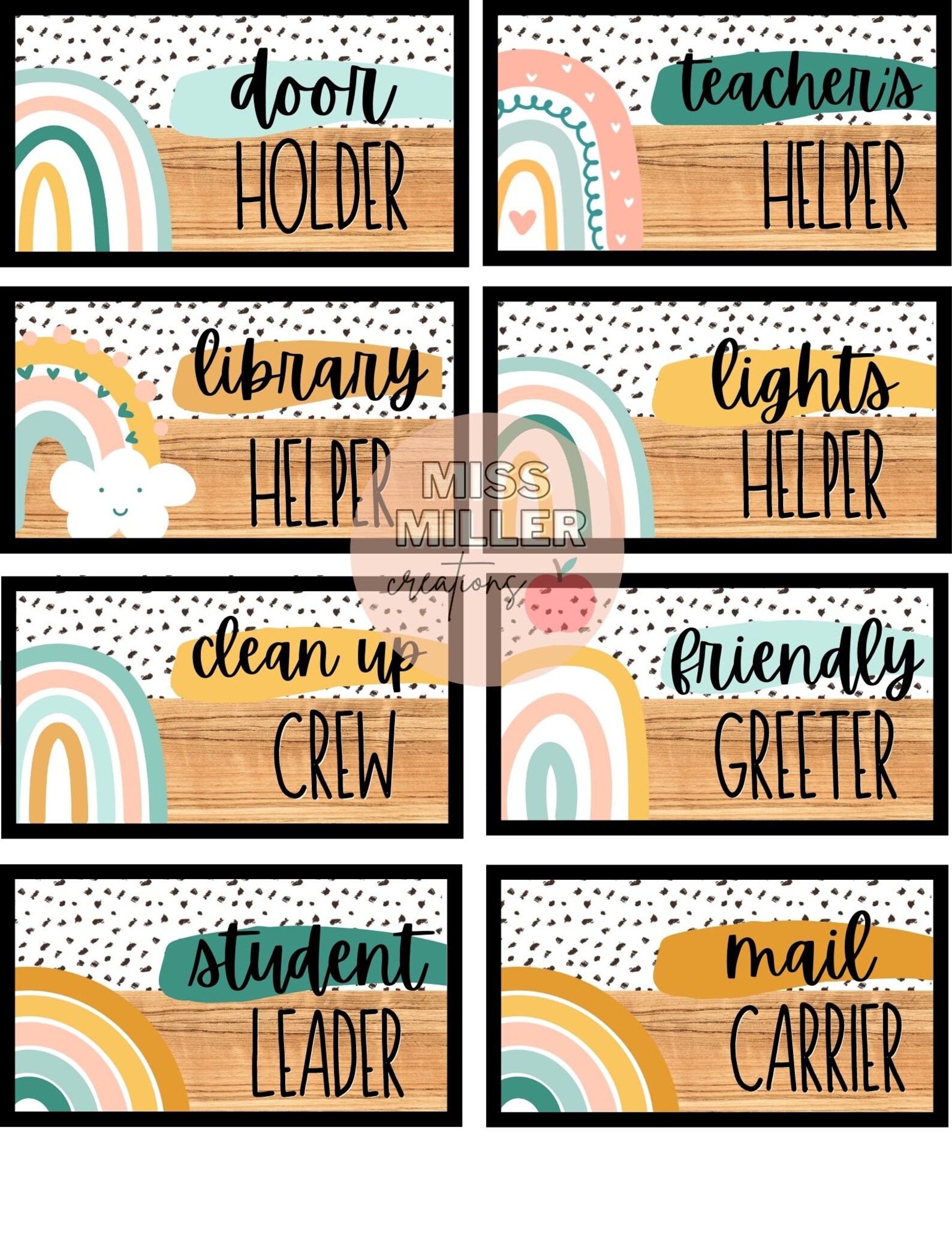 Modern Boho Rainbow Classroom Jobs Display editable - Etsy