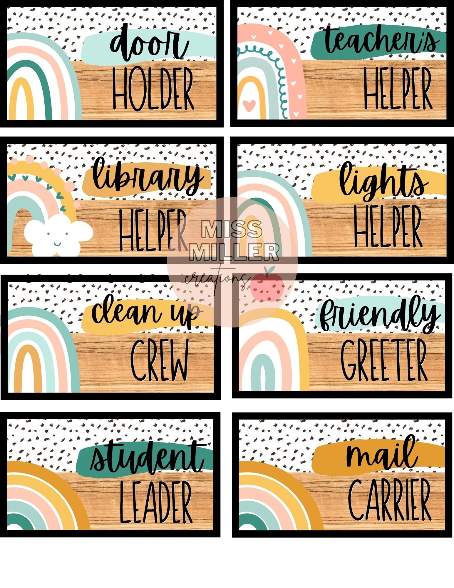 Modern Boho Rainbow Classroom Jobs Display editable - Etsy