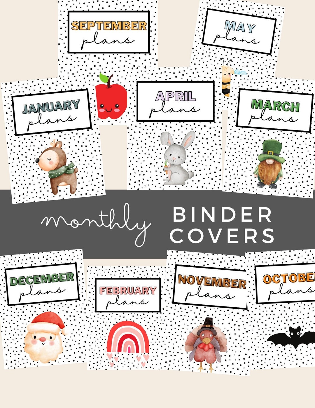 Monthly Lesson Planner Binder Covers and Spines - Etsy