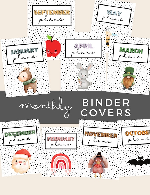 Monthly Lesson Planner Binder Covers and Spines - Etsy