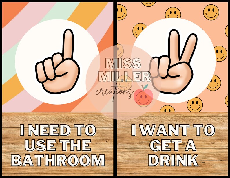 Groovy Boho Hand Signals Classroom Posters editable - Etsy