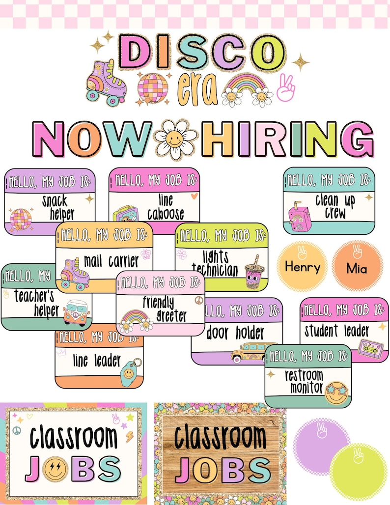 Disco Era Class Jobs Display [editable] - Etsy