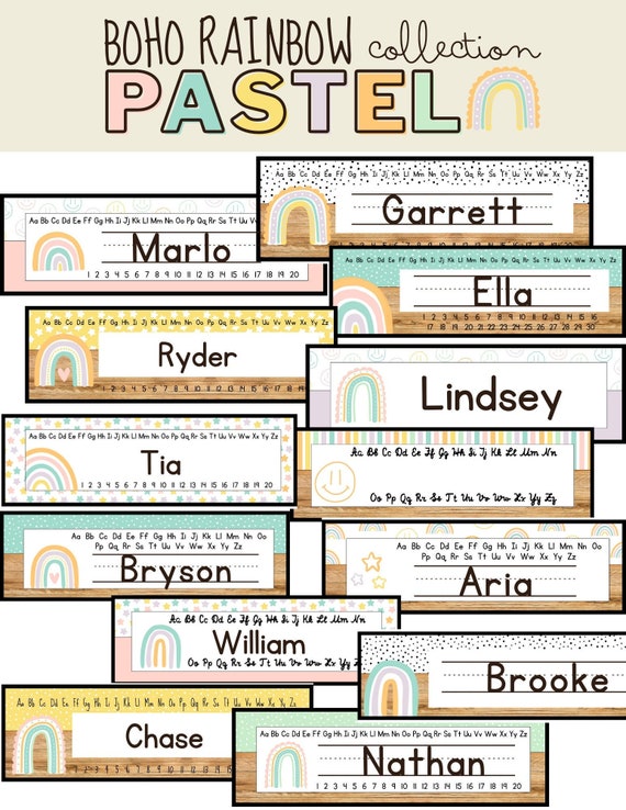 Pastel Boho Rainbow Desk Plates editable - Etsy